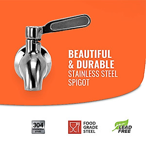 Geo Sports Porcelain Ceramic Crock Water Dispenser, Stainless Steel Faucet, Valve and Lid Included. Fits 3 to 5 Gallon Jugs (Solid Orange)