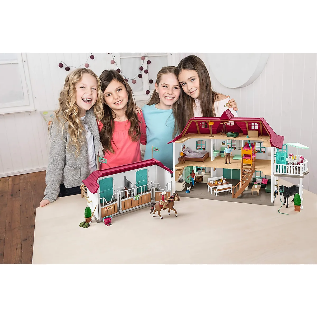 Schleich Horse Club 70-Piece Lakeside Country Dollhouse and Horse Stable Playset for Kids Ages 5-12