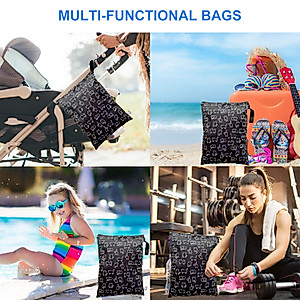 FLOCK THREE Waterproof Wet Bag Reusable for Wet Clothes Baby Diapers Stroller Swimsuit Travel Washable toiletries Pouch Large Electronics case 12.6'' x 16.5'' (Black Cats)