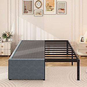 FMDMR 16 Inch Queen Bed Frame, The Metal Platform Bed Frame Queen Size with Fabric Cover Set, Heavy Duty Steel Slats Support, No Box Spring Needed, Under Bed Storage Space, Easy Assembly