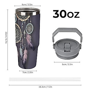 WITHSBKK 30oz Car Cup Dream Catcher Printed with Portable, Stainless Steel Travel Mug, Vacuum Insulated Tumbler And Straw, Leakproof for Car & Outdoor, UV Printed Design