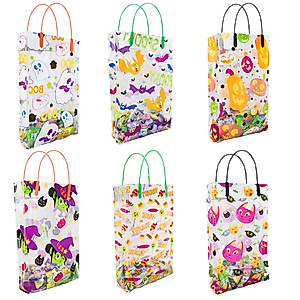 JOYIN 48PCS Halloween Cellophane Treats Bags, 6×11" Sturdy Trick or Treat Tote Bags, Goodies Gift Candy Bags, 6 Designs Clear Plastic Bags Bulk for Kids Girls Boys Halloween Party Favor Supplies