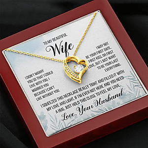 To My Beautiful Wife Necklace From Husband Hotwife Jewelry For Women Birthday Gifts For Wife Birthday Necklaces For Women Forever Love Necklace (18k Yellow Gold Finish (Luxury Box))