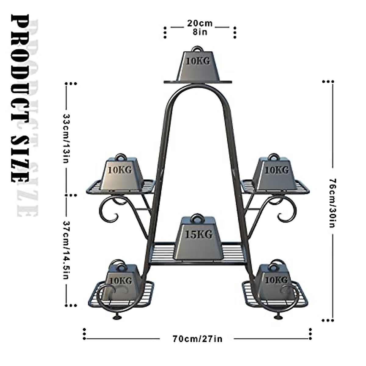 ZHAZHADI Plant Stand Metal Indoor Outdoor Multiple 6 Tier Tall Corner Flower Pot Holder Stands Shelf Rack Wrought Iron Tiered Planter Shelves for Patio, Living Room, Garden, Balcony, Black