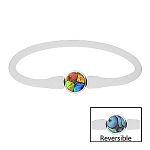 Starborn Reversible Round Ammolite and Abalone Shell Bracelet with White Silicone Bands