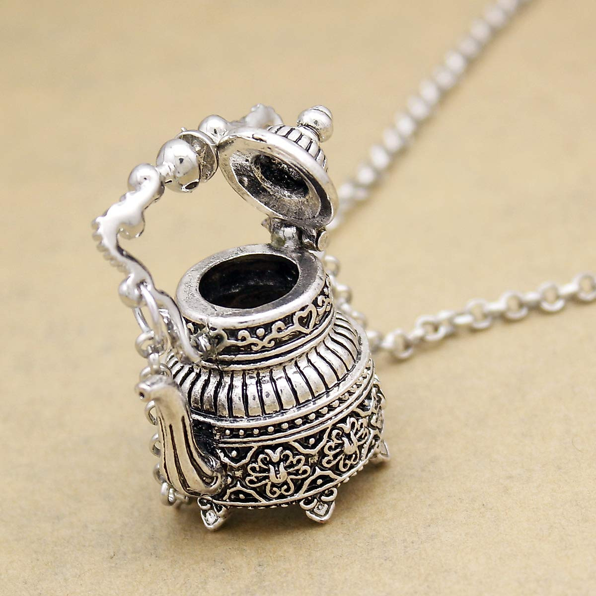 RechicGu Vintage Silver Victorian Alice Cameo 3D Tea Pot Cup Pendant Charm Sweater Necklace for Women Gift Steampunk Goth Jewelry Wonderland…