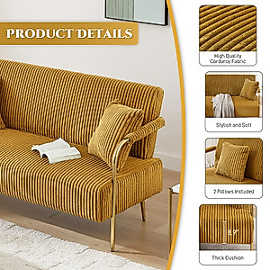 OUYESSIR Loveseat Small Sofa Couch, 59" Love Seat Settee 2 Seater Upholstered Sofa with 2 Pillows for Small Space Living Room Office Apartment (Ginger, Corduroy)