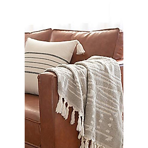 Hofdeco Modern Boho Decorative Throw Blanket with Fringe for Couch Sofa, Cozy Woven Knit, Khaki Boho Tribe Geo, 55"x60"