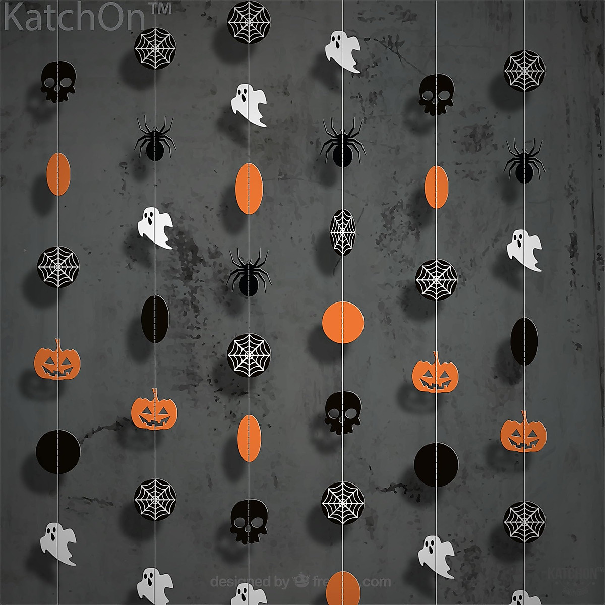 KatchOn, Orange and Black Halloween Garland - 6.5 Feet, 8 String | Halloween Pumpkin Garland, Halloween Decorations | Skull Garland Halloween | Halloween Hanging Garland, Halloween Party Decorations