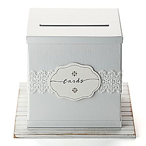 Hayley Cherie - White Gift Card Box with White Lace Textured Finish - Large Size 10" x 10" - For Wedding Receptions, Bridal & Baby Showers, Birthdays, Graduations, Funerals, Money