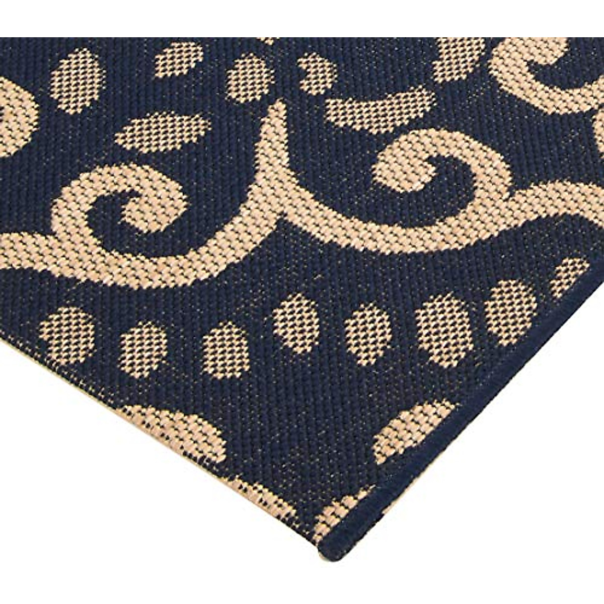 Gertmenian Indoor Outdoor Classic Flatweave Area Rug, Stain & UV Resistant Carpet, Deck, Patio, Poolside & Mudroom, 8x10 Ft Large, Floral Medallion, Navy Blue, 21571