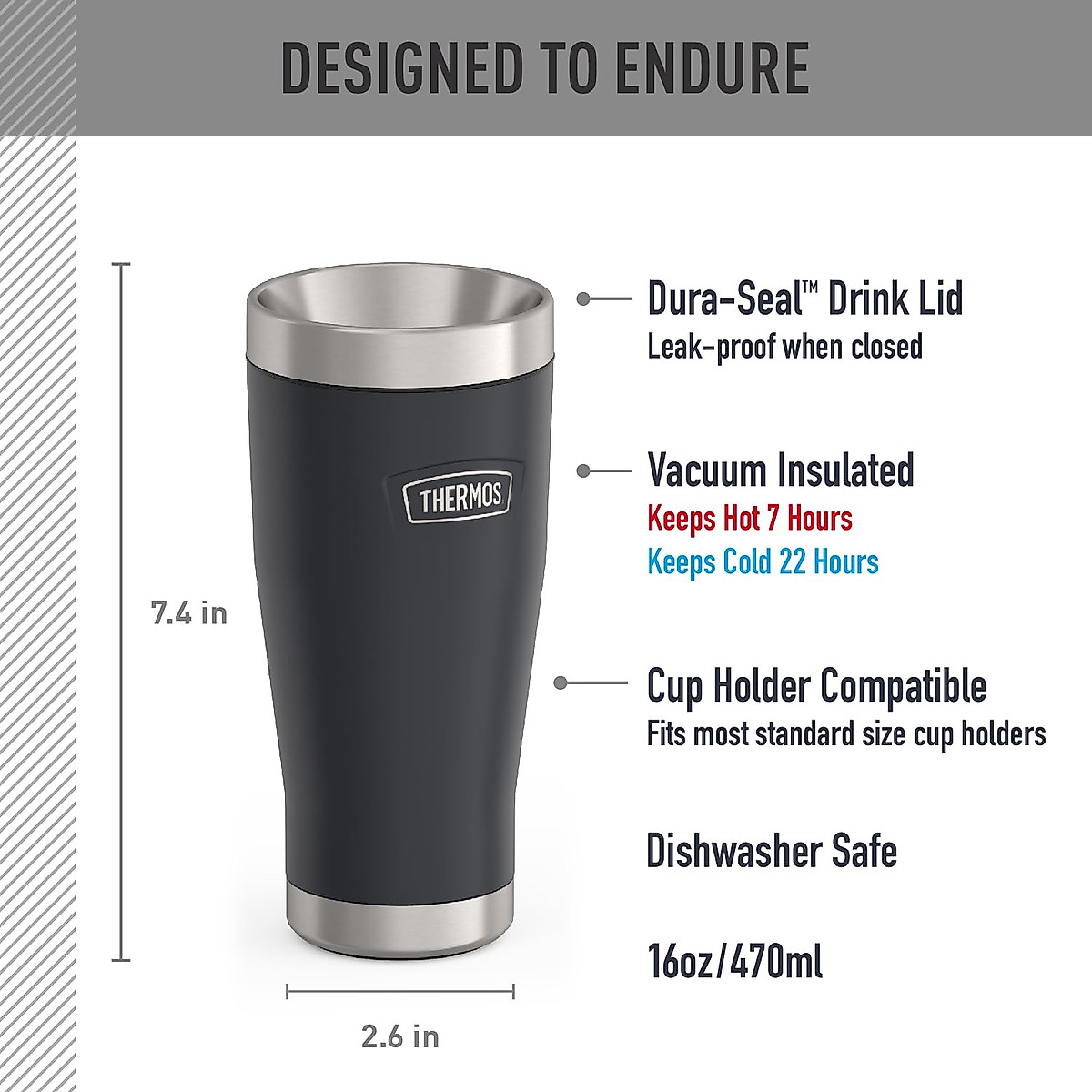 THERMOS ICON SERIES, Stainless Steel Tumbler, Granite, 16 oz