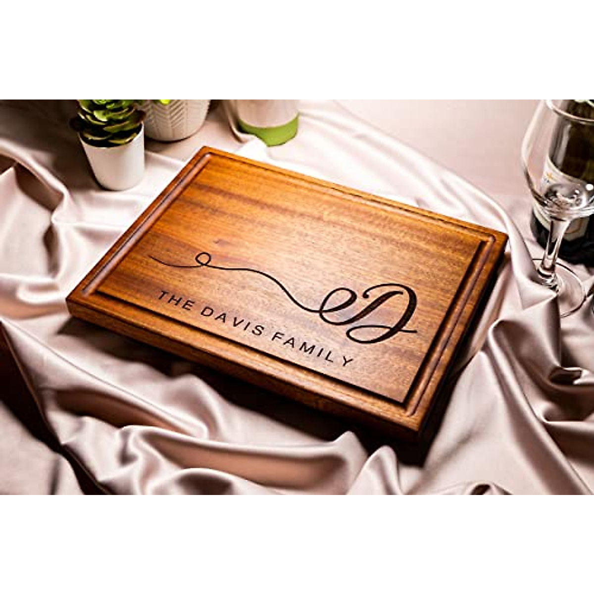 Personalized Cutting Board, Custom Wedding, Anniversary or Housewarming Gift Idea, Wood Engraved Charcuterie, for Friends and Family, Swirled Initial Design 080