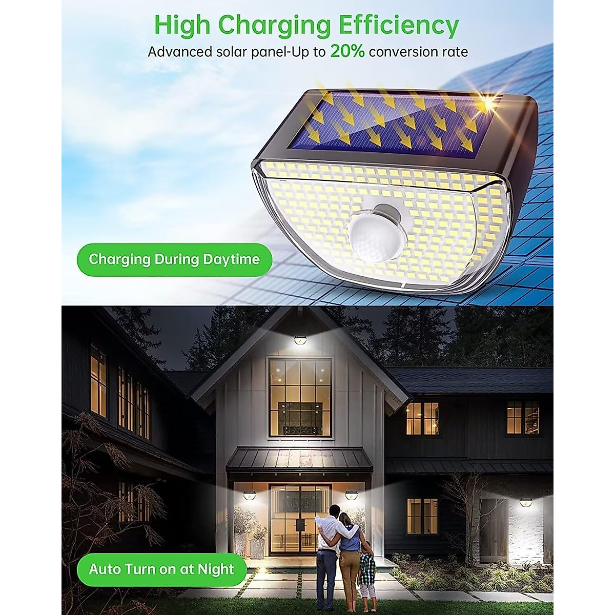 oditton Solar Wall Lights, Solar Security Lights, Outdoor Solar Lights, 200LED Solar Lights, 3 Modes, IP65 Waterproof for Yard, Stairs, Garage, Fence, Porch, 1 Pack