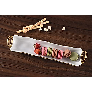 Pampa Bay Titanium-Plated Porcelain Golden Handles Cracker Tray, 14.25 x 3.25 x 2in