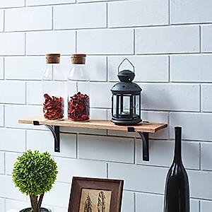 Danya B. BR151004 Floating Rustic Pine Wood Shelf with Metal Brackets - Wall Mounted - Easy to Install