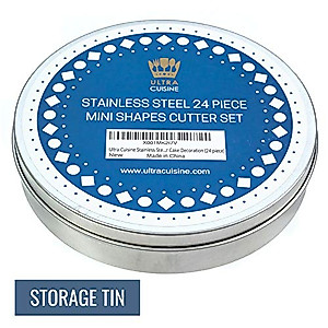 Ultra Cuisine Mini Cookie Cutter Shapes Set - 24 Small Molds To Cut Out Pastry Dough Pie Crust & Fruit - 304 Durable Stainless Steel Cutters - Cut Tiny Heart Shapes - Bake Like A Pro For A Lifetime