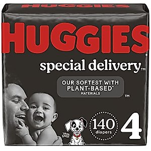 Hypoallergenic Baby Diapers Size 4 (22-37 lbs), Huggies Special Delivery, Fragrance Free, Safe for Sensitive Skin, 140 Ct