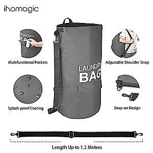 IHOMAGIC Laundry Baskets, Large Collapsible Clothes Basket,Door Laundry Hamper Bag Hanging,Tall Hamper Bag for Storage Bin,Home Organizer,Nursery Storage,Clothes Hamper Dark Grey