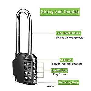 Combination Padlock Heavy Duty Lock - Fretrecy 6.5cm Long Shackle Lock 4 Digit Resettable Combination Lock for School, Gym, Outdoor Shed Locker, Hasp Cabinet, Gate - 2 Pack (Long Shackle)