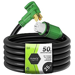 RVMATE 50 Amp Generator Cord 25 Feet, Easy Plug in Handle, Generator Emergency Power Cord NEMA 14-50P to CS6364 & SS2-50R, ETL Listed