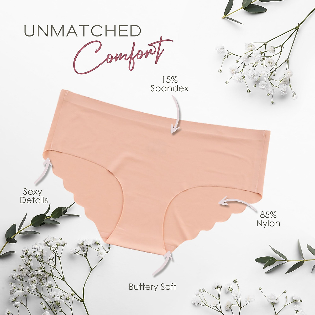 Pretty Sweet Intimates Women’s Laser Cut Cheeky Bikini Underwear, Pack of 10, Seamless and No Show with Scalloped Back