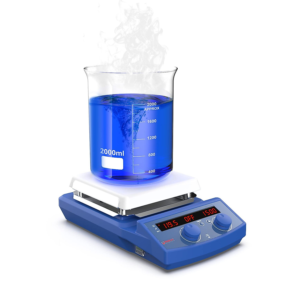 Magnetic Stirrer with Hotplate, 7 Inch Ceramic Hotplate, Speed and Temperature Adjusting, with Timer and Display, max 20L Stirring Capacity, 50 to 1500rpm, up to 510°C(950°F)