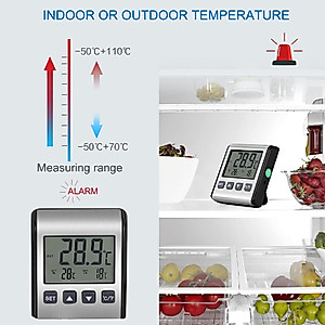 2 PCS Fridge Refrigerator Thermometer Freezer Thermometer high and Low Temperature Alarm Extra Sensor Big LCD Stainless Panel (2)