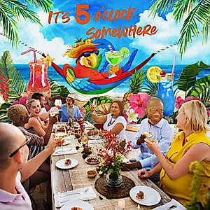 It's 5 O' Clock Somewhere Summer Backdrop Tropical Parrot Banner Beach Hawaii Decoration Polyester Background Nautical Cocktails Drinks Bar Party Supplies Holiday Photo Booth Prop Indoor Outdoor