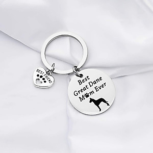 FUSTMW Great Dane Lover Gifts Best Great Dane Mom Ever Keychain Great Dane Mom Gifts for Dog Owners (silver)