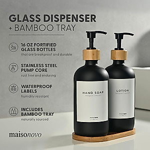 MaisoNovo Shampoo and Conditioner Dispenser with Wall Mounts - Bathroom Hand Soap Dispenser - 2 Wall Mount and 2 Glass Bottles
