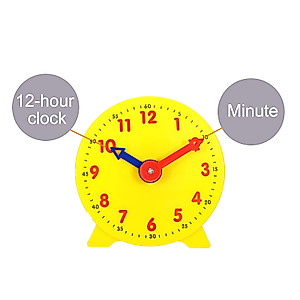PATIKIL 4 inch Teaching Clock, 2 Pack Learn Clock Learning Tell Time Analog Clock Demonstration Clock 12 Hour 2 Pointers for Classroom Teacher, Yellow