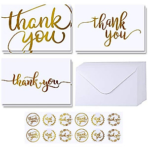 Supla 102 Sets Gold Foil Thank You Cards Bulk with Envelopes Stickers Thank You Notes 3 Designs Blank Thank You Note Cards Greeting Cards 4" x 6" for Weddings Baby Shower Bridal Shower