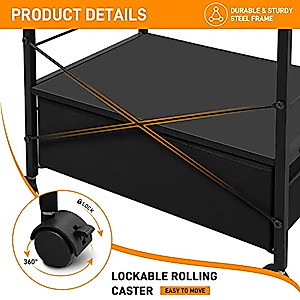 LEZIOA Mobile Printer Stand with Storage Drawer, Vintage Fabric File Cabinet Printer Cart for Home Office (Black)