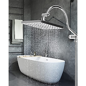 Hibbent Thickness Metal Rain Shower Head, 12 Inch High Pressure Shower Heads, Square Large Bathroom Rainfall Shower Head with Adjustable Brass Ball Joint, Waterfall Full Body Coverage, Chrome