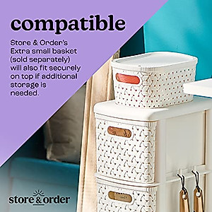 Store & Order Slimline 3 Drawer Tower - Slim & Narrow Plastic Drawers, Perfect Storage Unit for Bathroom, Hallway, Office, Wardrobe or Utility Room, White Rattan Design