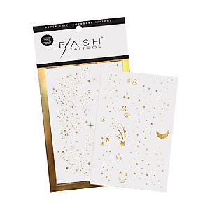 Flash Tattoos Pixie Dust Authentic Metallic Temporary tattoos-2 sheet mini pack | Includes over 24 premium foil waterproof tattoos, face glitter, face gems, festival, face freckles