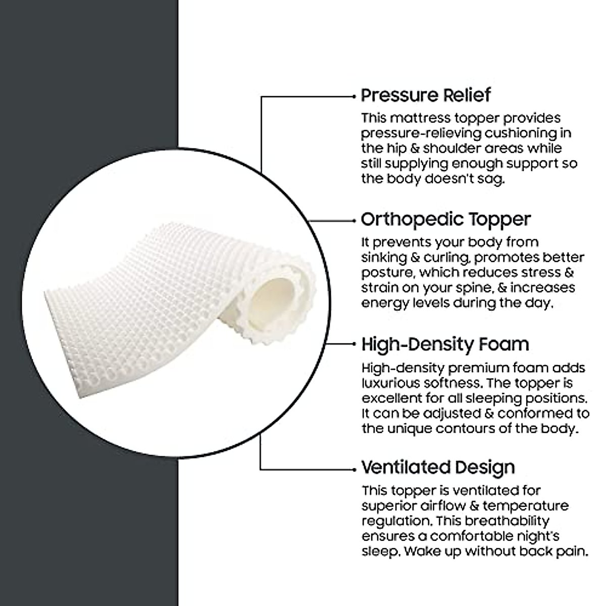 Nutan Breathable 1-inch Convoluted Egg Shell Design Mattress Topper | High-Performance Supporting Bed Pads with Effective Softness, Relaxing Bed Toppers for Back Pain and Better Sleep, Queen, White
