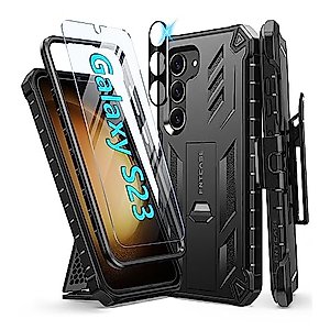 FNTCASE for Samsung Galaxy S23 Case : with Belt-Clip Holster & Kickstand Heavy Duty Rugged Shockproof Protective Phone Shell | Military Grade Protection Durable Cover for Galaxy S23 - Black