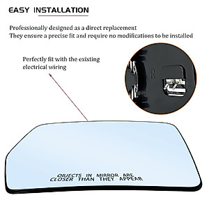 New Passenger Right Side Heated Mirror Replacement for 2004-2014 Ford F150 Mirrors - Side View Heated Convex Mirror Glass with Rear Holder 4L3Z-17K707-DA