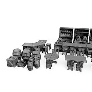 Tavern Bar Furniture Set DND Terrain 28mm for Dungeons and Dragons, Pathfinder, Warhammer 40k, RPG, Miniatures, Age of Sigmar, Tabletop, D and D Gifts