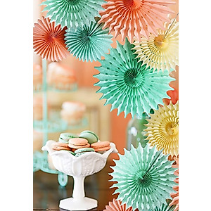 Boho Rainbow Party Decorations/Mint Peach Birthday Party Decorations/Mint Peach Baby Shower Decorations/7pcs Tissue Paper Fan Flower/Mint Peach Wedding Bridal Shower/