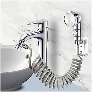 cakuuma Sink Faucet Hose Sprayer Attachment handheld Sink Sprayer with 6 Adapters & ON/Off Extension Salon Shampoo Hose Shower Head for Hair Washing Baby Bath Pet Rinse (4ft, Silver) (XP-HS002)