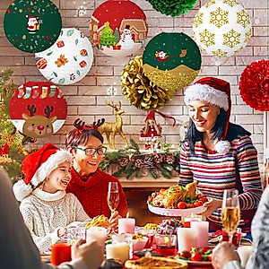 YIOTJUNL Christmas Decorations Party Paper Lanterns Set,Red and Green Pom Poms Christmas Decorations,Merry Christsmas Banner for Christmas Party Decor…