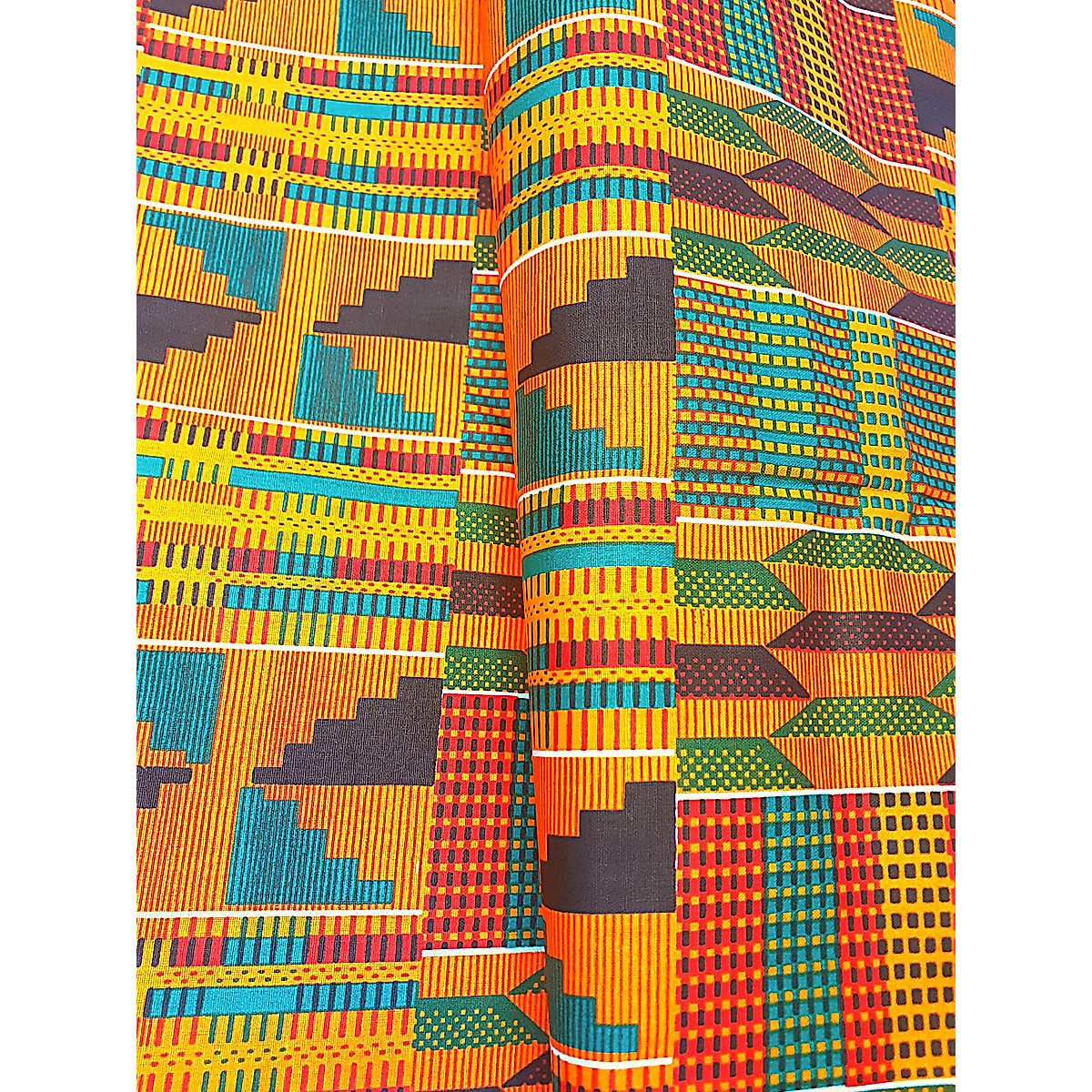 African Fabrics by The Yard - Kente Cloth. Multiple Variations. Orange, Black, Blue, Yellow, and Red (Classic Orange)