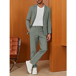 Ryannology Mens 2 Piece Suits Notch Lapel Dress Suits 2 Button Slim Fit Tuxedo Jacket Blazer Pants for Business Wedding Prom Grey