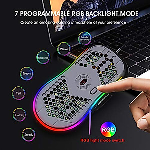 uvvy Cursor with Cable, 6 Gear DPI Mouse with Programmable Hole with Adjustable Cable RGB Mouse with Breathing Light