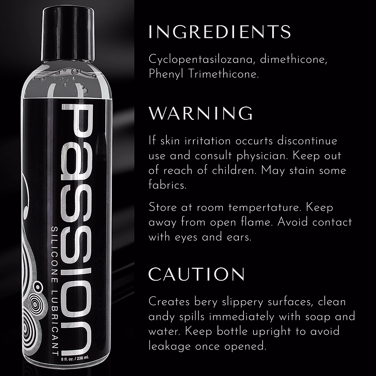 Passion Premium Silicone Lubricant, 2 Fl Oz - Long-Lasting, Non-Sticky Formula, Made in USA, Smooth Application for Comfort