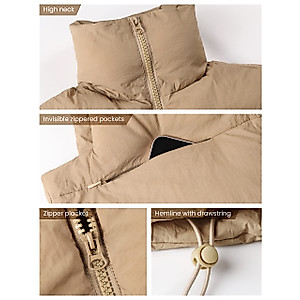 UANEO Cropped Puffer Vest Women Zip Up Stand Collar Sleeveless Padded Crop Puffy Vests (Khaki-M)