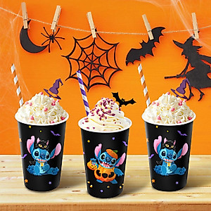 Halloween Disposable Cups for Kids Adult 30 PCS, Halloween Cartoon Pumpkin Paper Cups for Hot Cold Drinks, Pumpkin Bat Holiday Cups Spooky Halloween Party Supplies 12 OZ Black Blue Cartoon